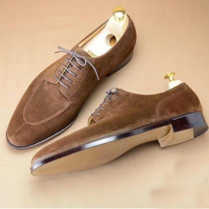 Handmade Men Split Toe Brown Suede Looking Lace Up Shoes on Luulla