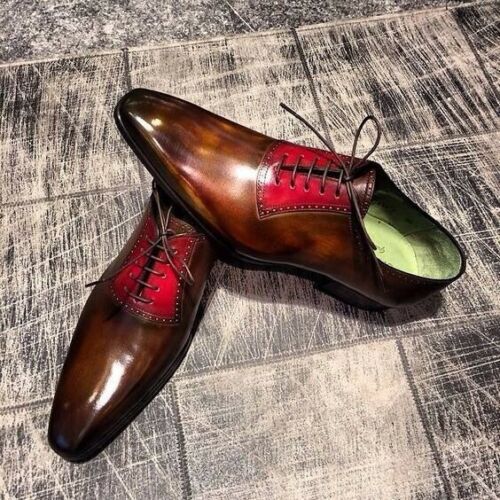 Pure Handmade Dark Tan & Red Leather Dress Shoes For Men on Luulla